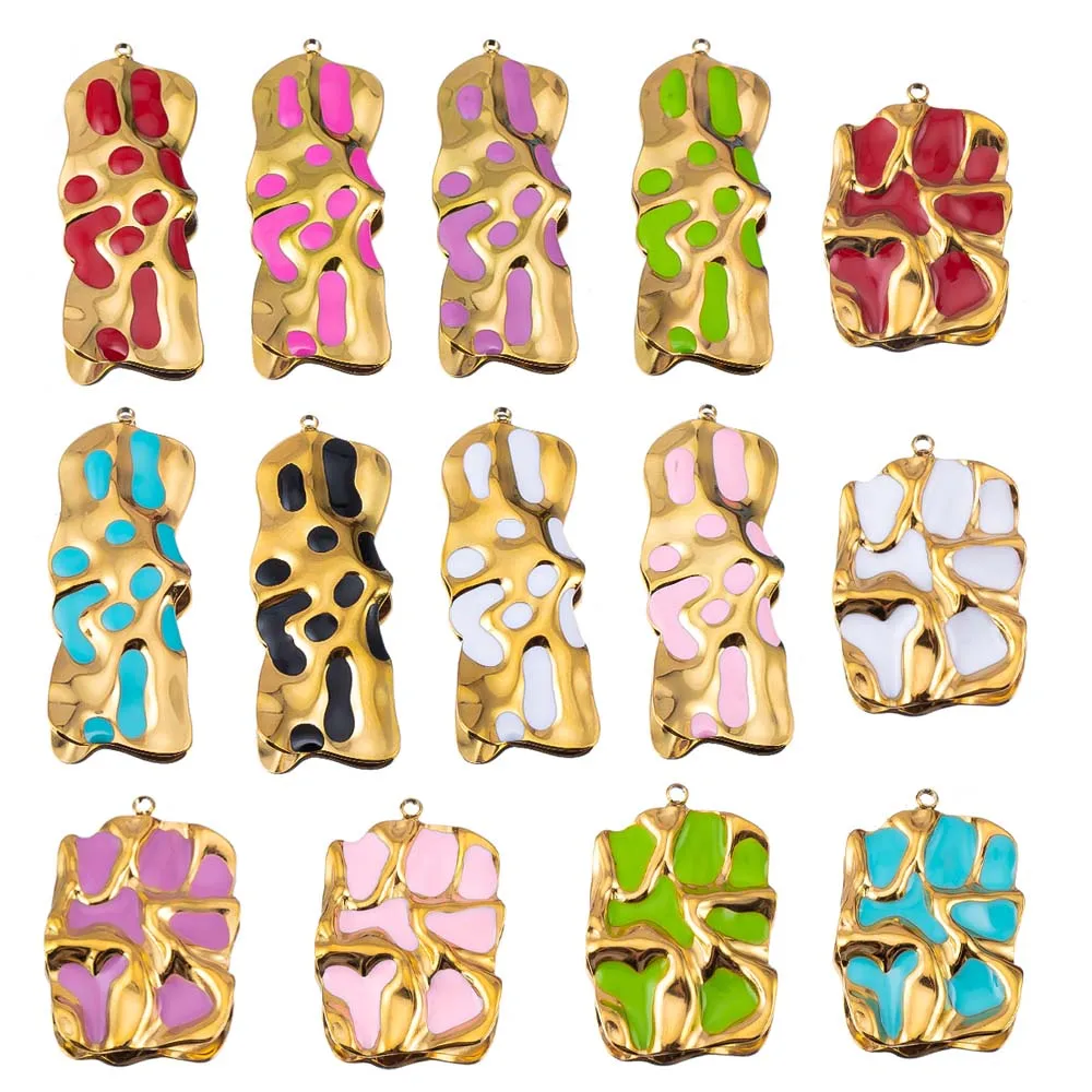 5pcs 2pcs Stainless Steel Wrinkle Rectangle Vintage Enamel Colorful ...
