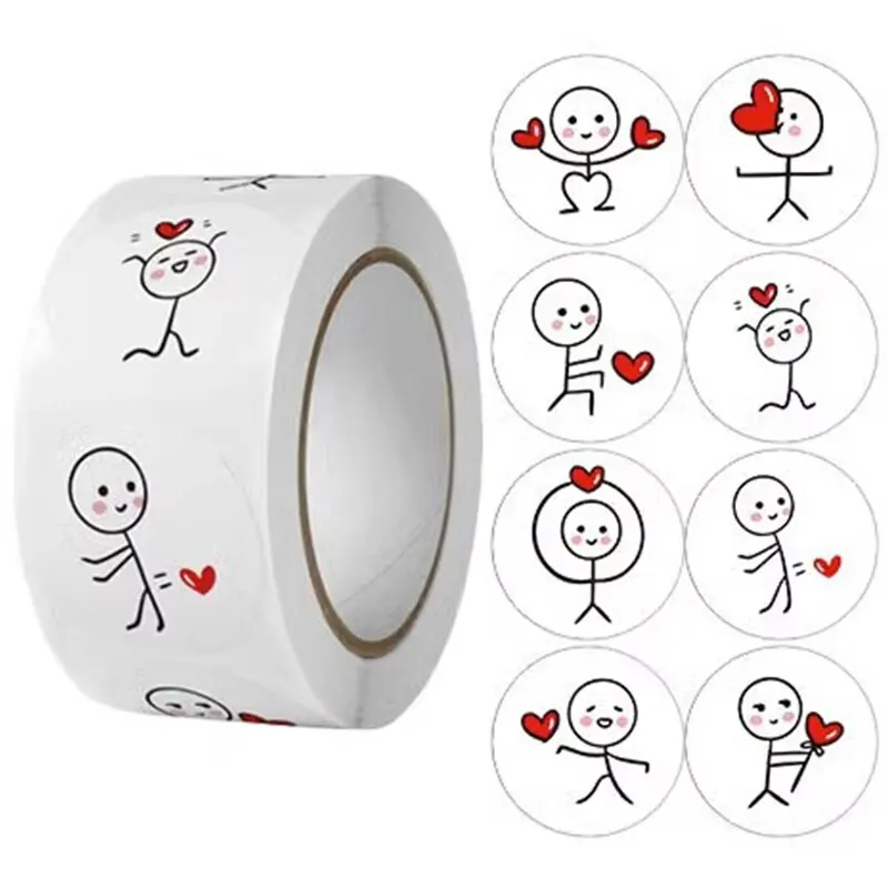 2rolls-Match-Man-Stickers-Cartoon-Cute-Creative-Label-Round-Stickers ...
