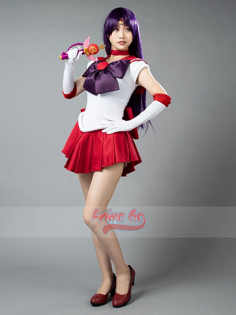 Anime Sailor Mars Hino Rei Cosplay Costume Dress Gloves Bows Red Suit ...