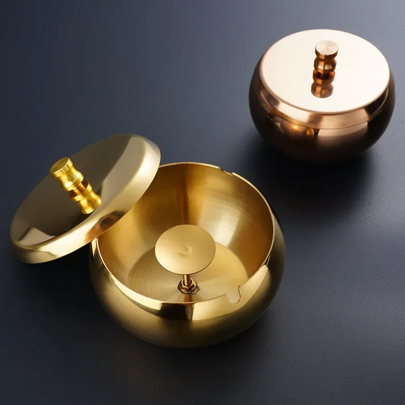 Gold-Plated-Desktop-Ashtray-with-Lid-Stainless-Steel-Smokelessl-Ashtray ...