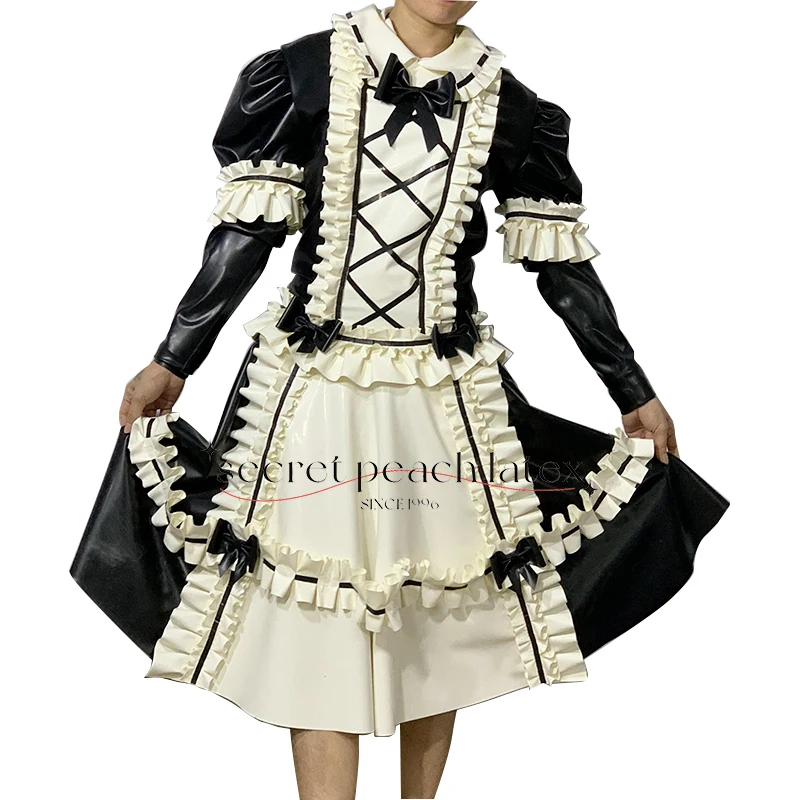Latex-Lolita-Cosplay-Kleid-Uniform-Dienst-m-dchen-Kleid-mit-Latex ...