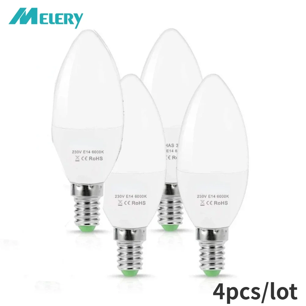 Melery E14 LED Candle Light Bulb 3W Lamp Incandescent Equivalent 25W ...