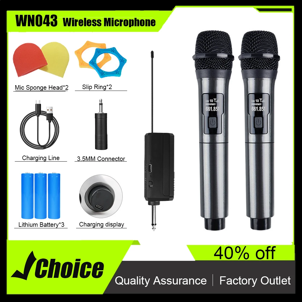 WN043-Wireless-Microphone-2-Channels-UHF-Fixed-Frequency-Handheld-Mic ...