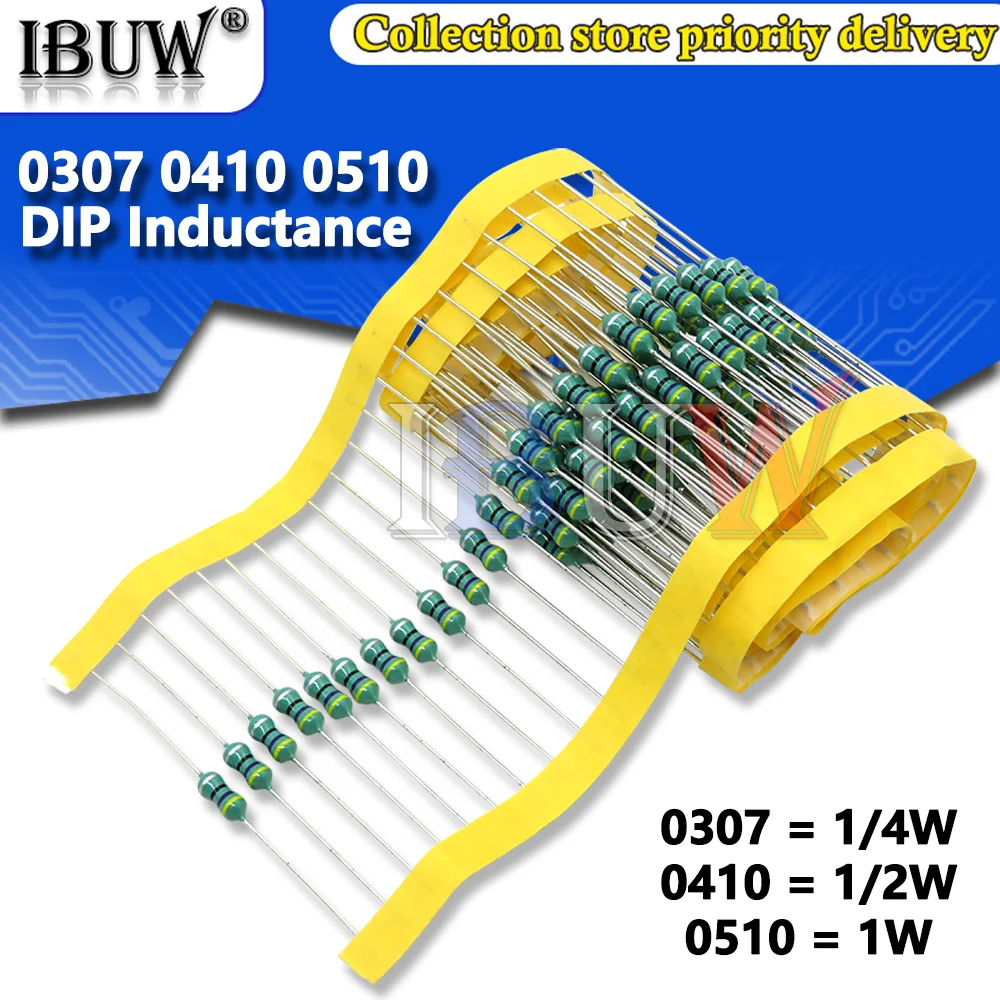 50PCS-0307-0410-0510-1W-1-2W-1-4W-0-25W-Color-Ring-Inductors-DIP ...