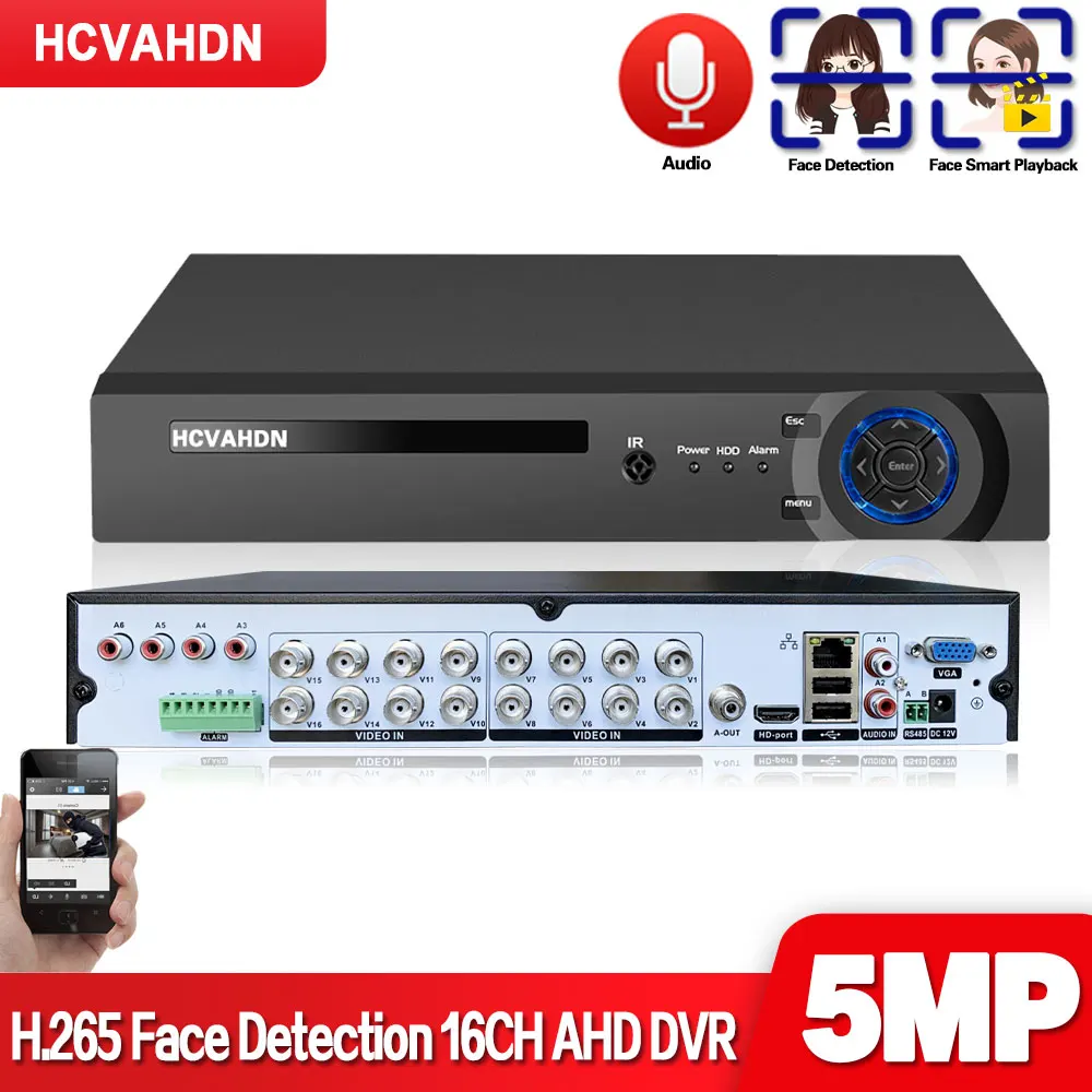 H.265 16 Channel Hybrid DVR HD 5MP 16CH AHD DVR Security Camera System ...