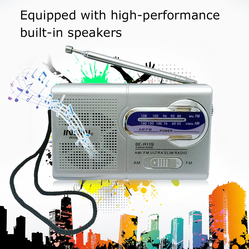 BC-R119 AM/FM Dual Band Mini Radio Receiver Portable Player Built in ...