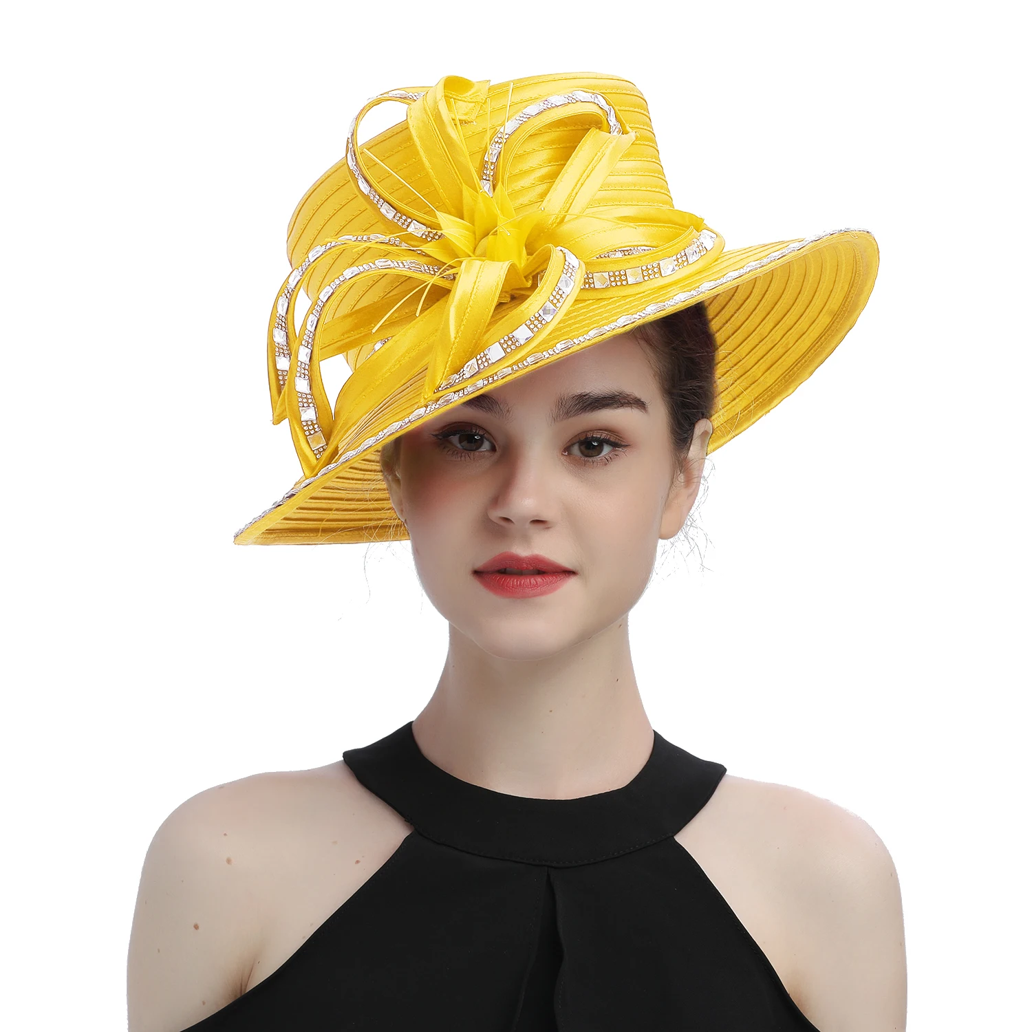Yellow-Fashion-Satin-Cloth-Church-Hat-Deluxe-Luxury-Elegant-Photography ...