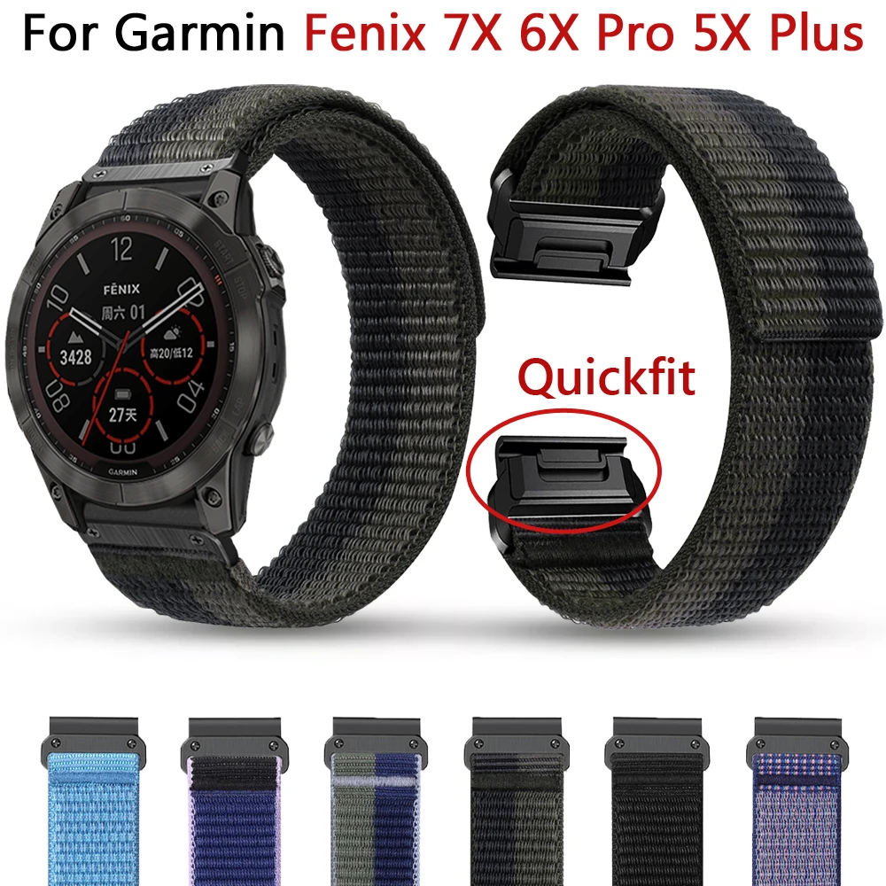 26mm-Hook-Loop-Nylon-Strap-For-Garmin-Fenix-7X-6X-Pro-5X-Plus-3-3HR ...