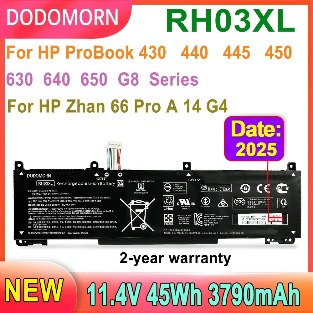 DODOMORN RH03XL Laptop Battery For HP ProBook 430 440 445 630 640 650 ...
