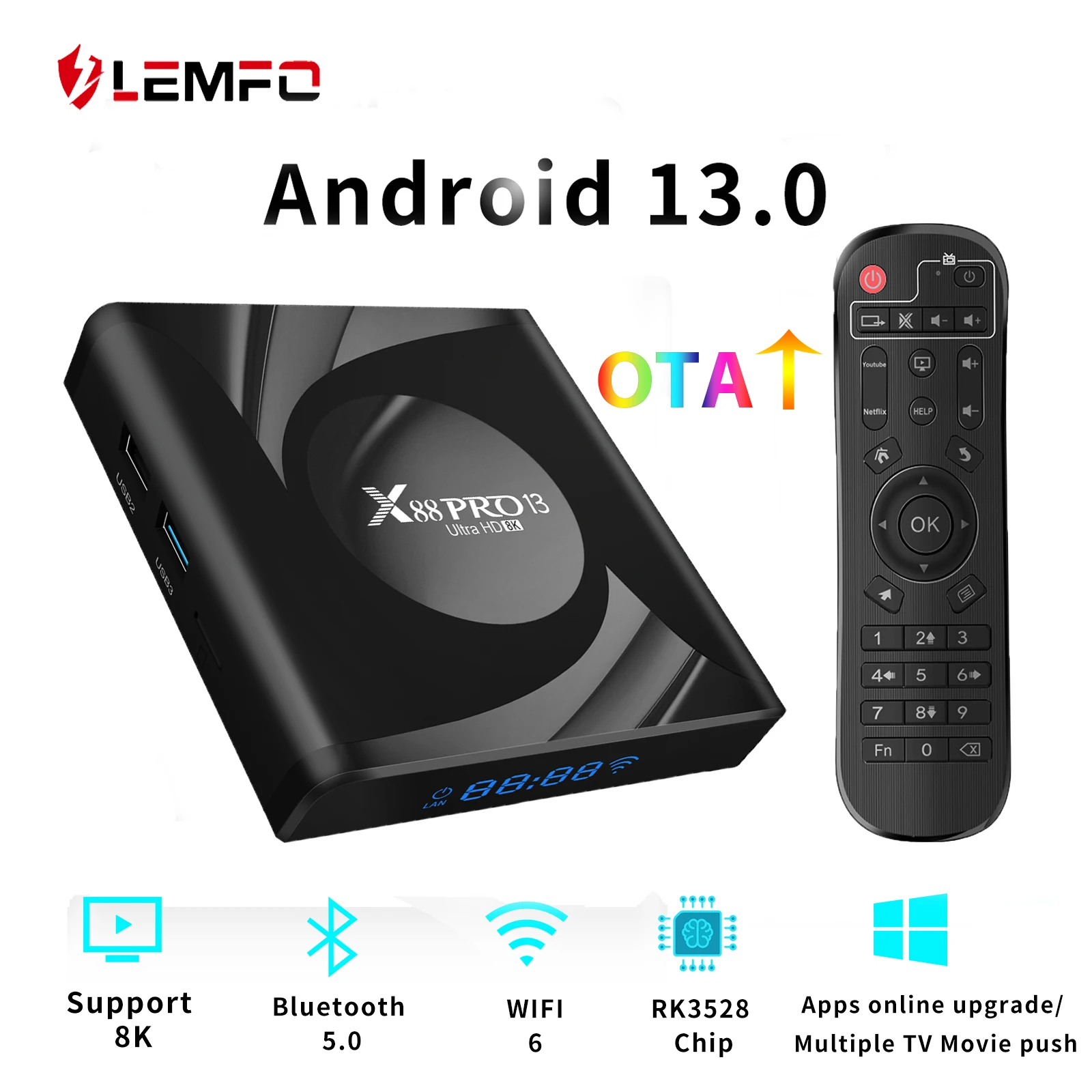 LEMFO X88 PRO 13 Smart TV Box Android 13 TV Box 8K HD WIFI6 Set Top Box ...
