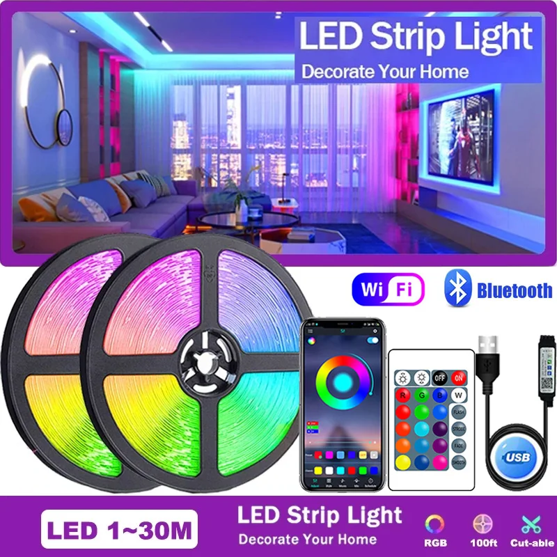 USB-Led-Strip-Lights-5050-RGB-Led-Light-Strip-APP-Remote-Control ...