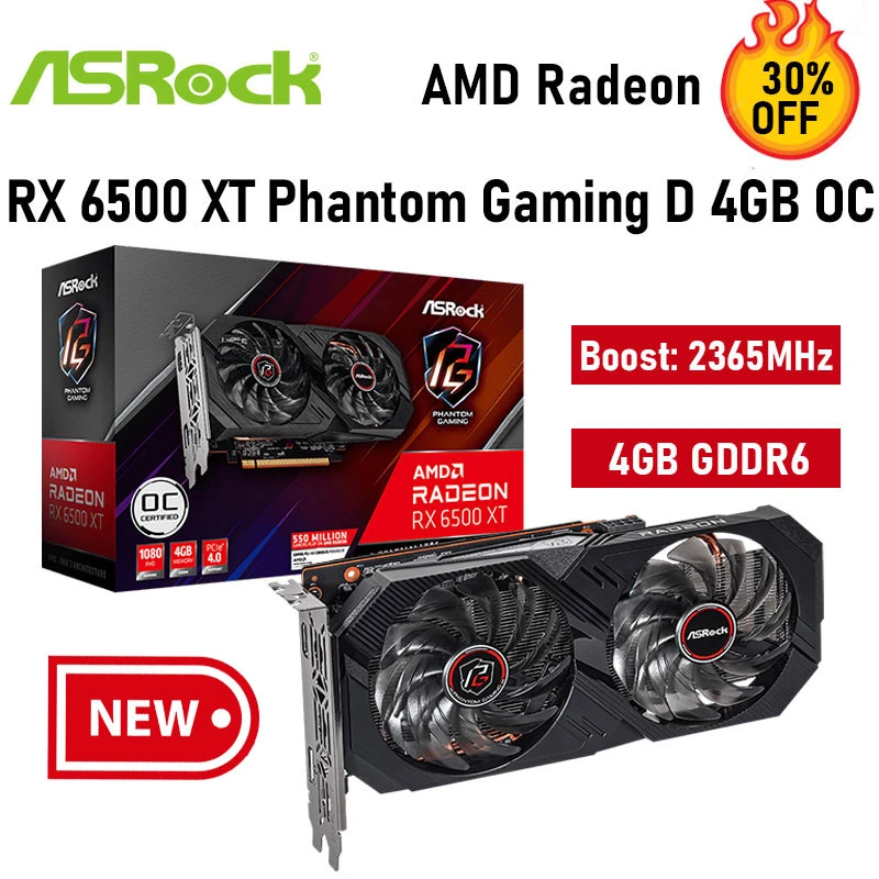 ASROCK-AMD Radeon RX 6500 XT Phantom Gaming D 4GB OC RX 6500XT GDDR6 64-bit 6nm DP nueva GPU AMD ...