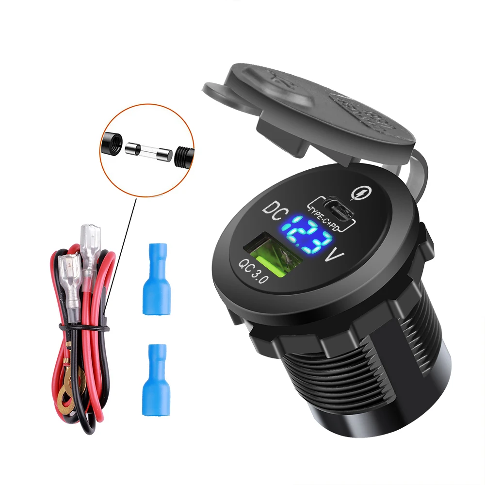 Dual-USB-Car-Charger-Socket-with-Voltage-Meter-Quick-Charge-3-0-Socket ...