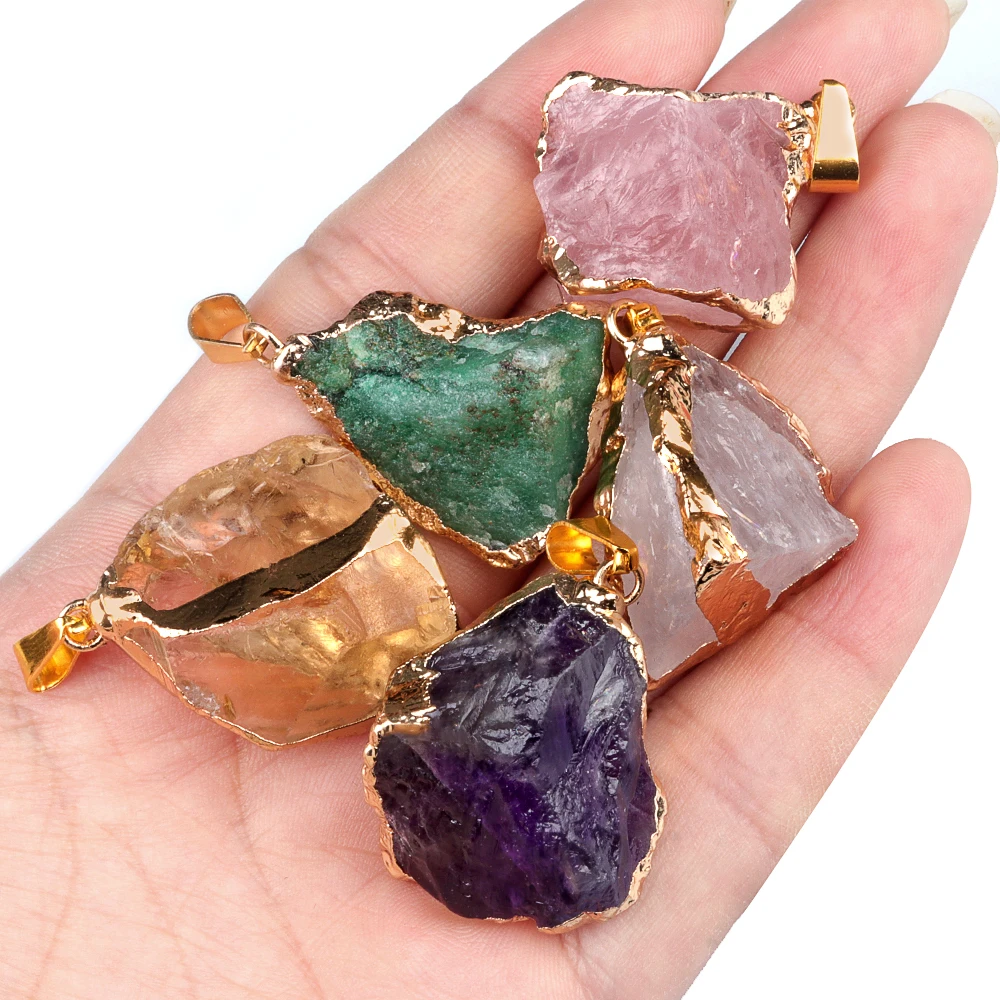 25-35mm Irregular Shape Natural Stone Crystal Necklaces Pendant Gold ...