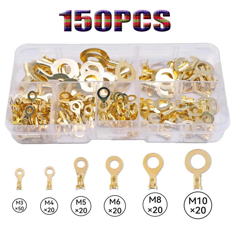 150pcs-M3-M4-M5-M6-M8-M10-Ring-Lugs-Eyes-Copper-Crimp-Terminals-Cable ...