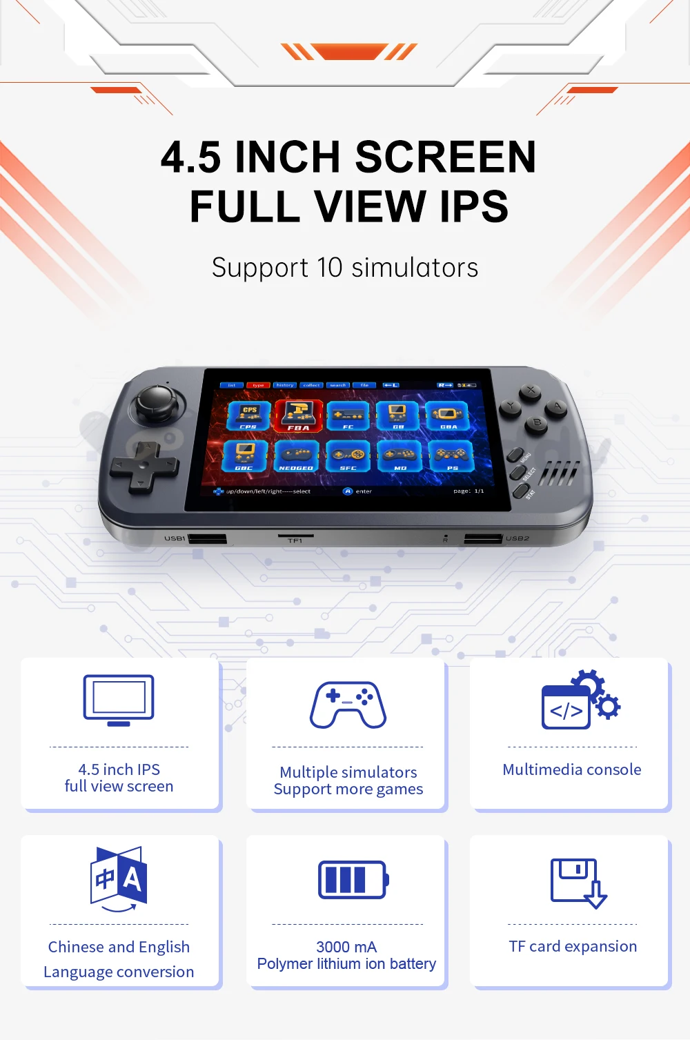 POWKIDDY consola portátil X45 con pantalla IPS de 4,5 pulgadas ...