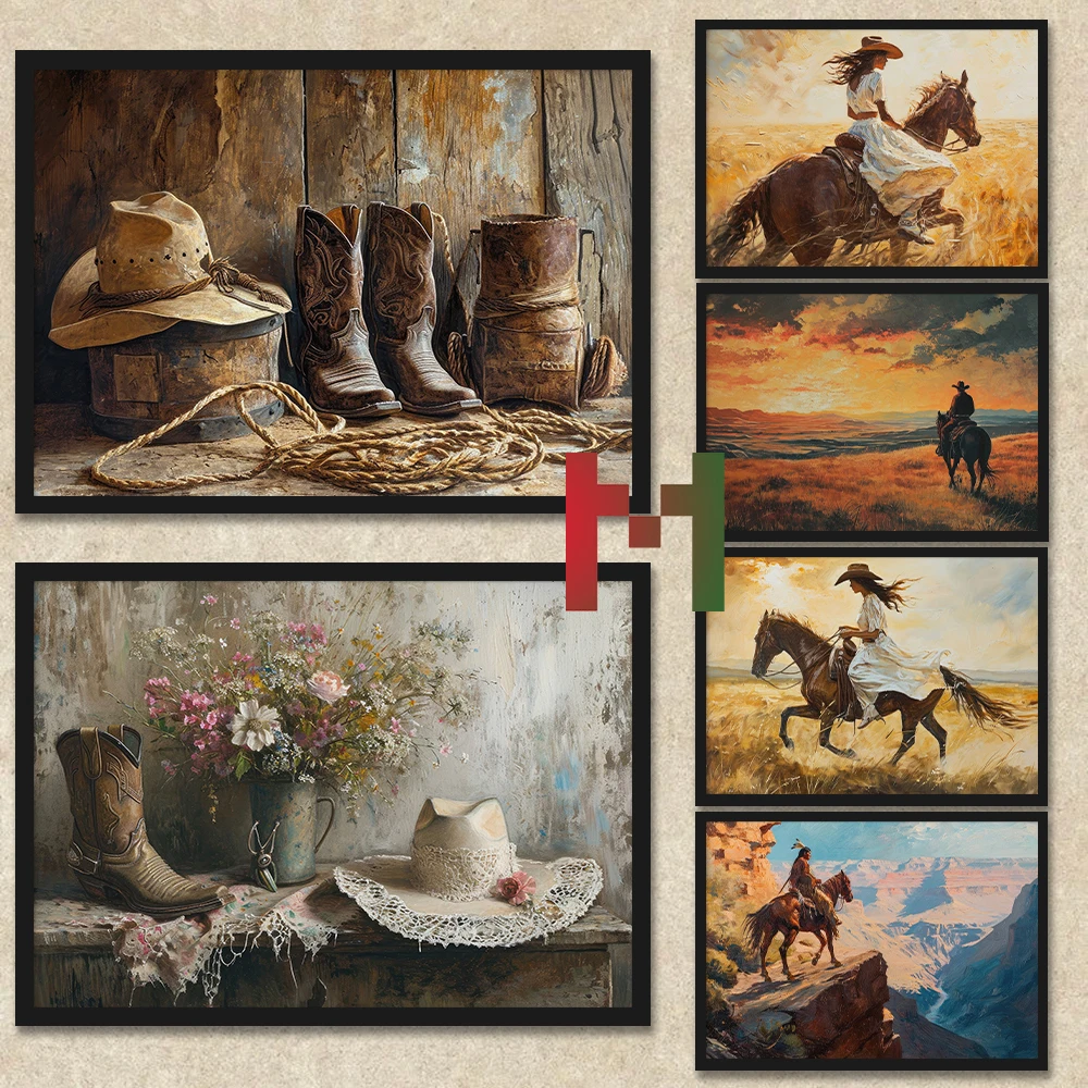 Southwestern-American-Cowboy-Poster-Canvas-Painting-Vintage-Oil ...