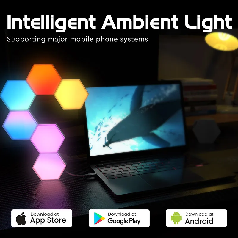 RGB-Intelligent-Hexagonal-Wall-Lamp-Color-changing-Ambient-Night-Light ...