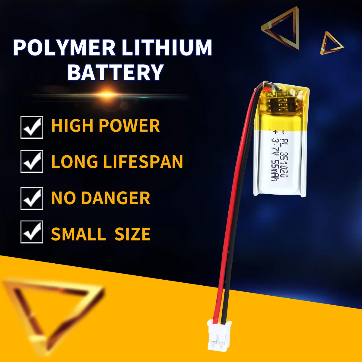 3.7V 55mAh 351020 Lithium Polymer Li-Po Li Ion Rechargeable Battery For ...