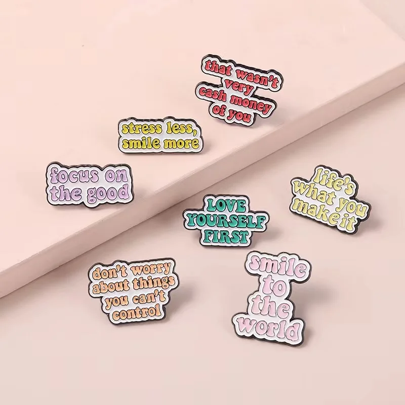 Custom-Love-Yourself-Enamel-Pins-Quotes-and-Saying-Brooch-Letter-Banner ...