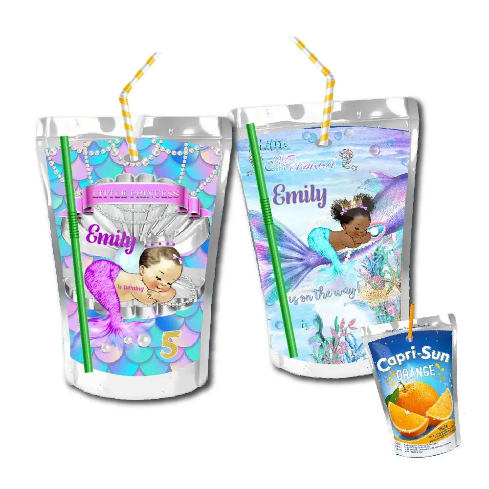 Little-Mermaid-Ethnic-Afro-Princess-Juice-Pouch-Labels-Custom-Favor-Tag ...