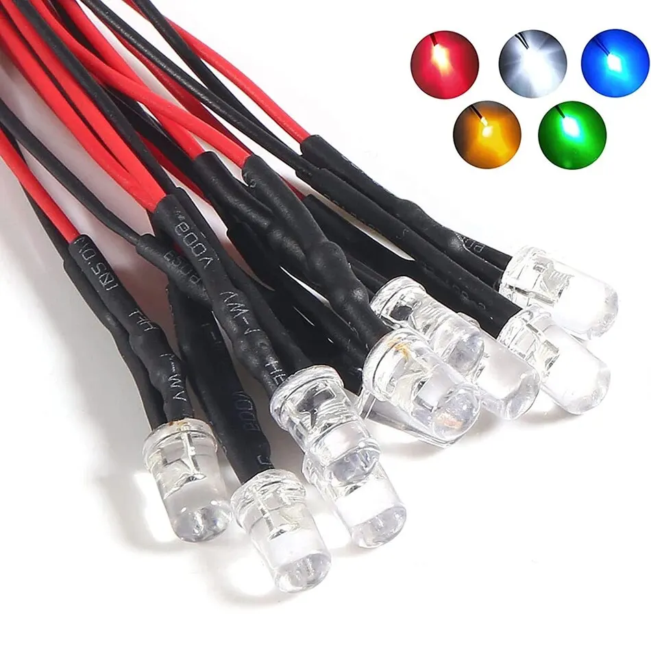 50pcs-12V-5mm-LED-Diode-Lights-7-9-Inch-Pre-Wired-5-Colors-X-10pcs ...
