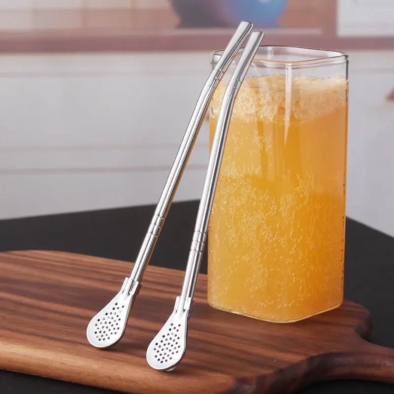 Metal Straw Stirring Spoons for Drinking, 304 Stainless Steel Reusable ...