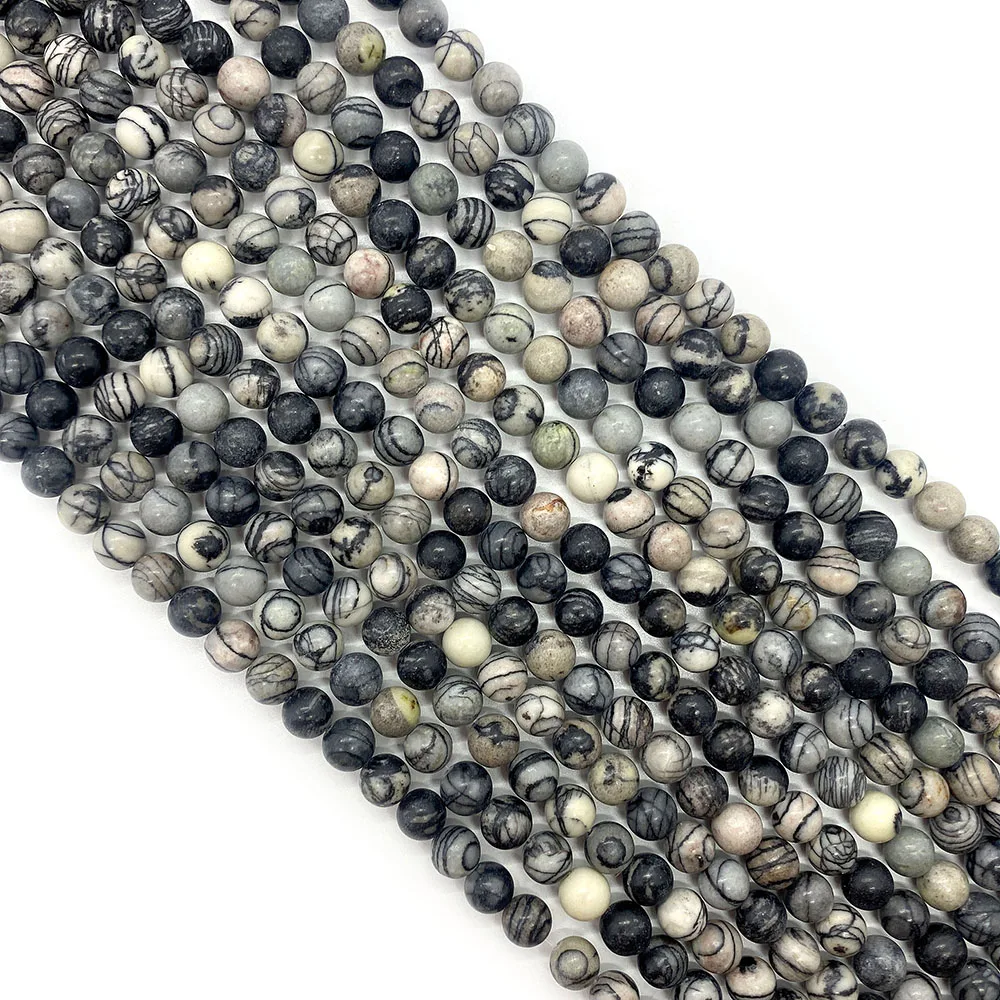 1-Strand-Black-Network-Stone-Natural-Semi-precious-Stone-Loose-Beads ...