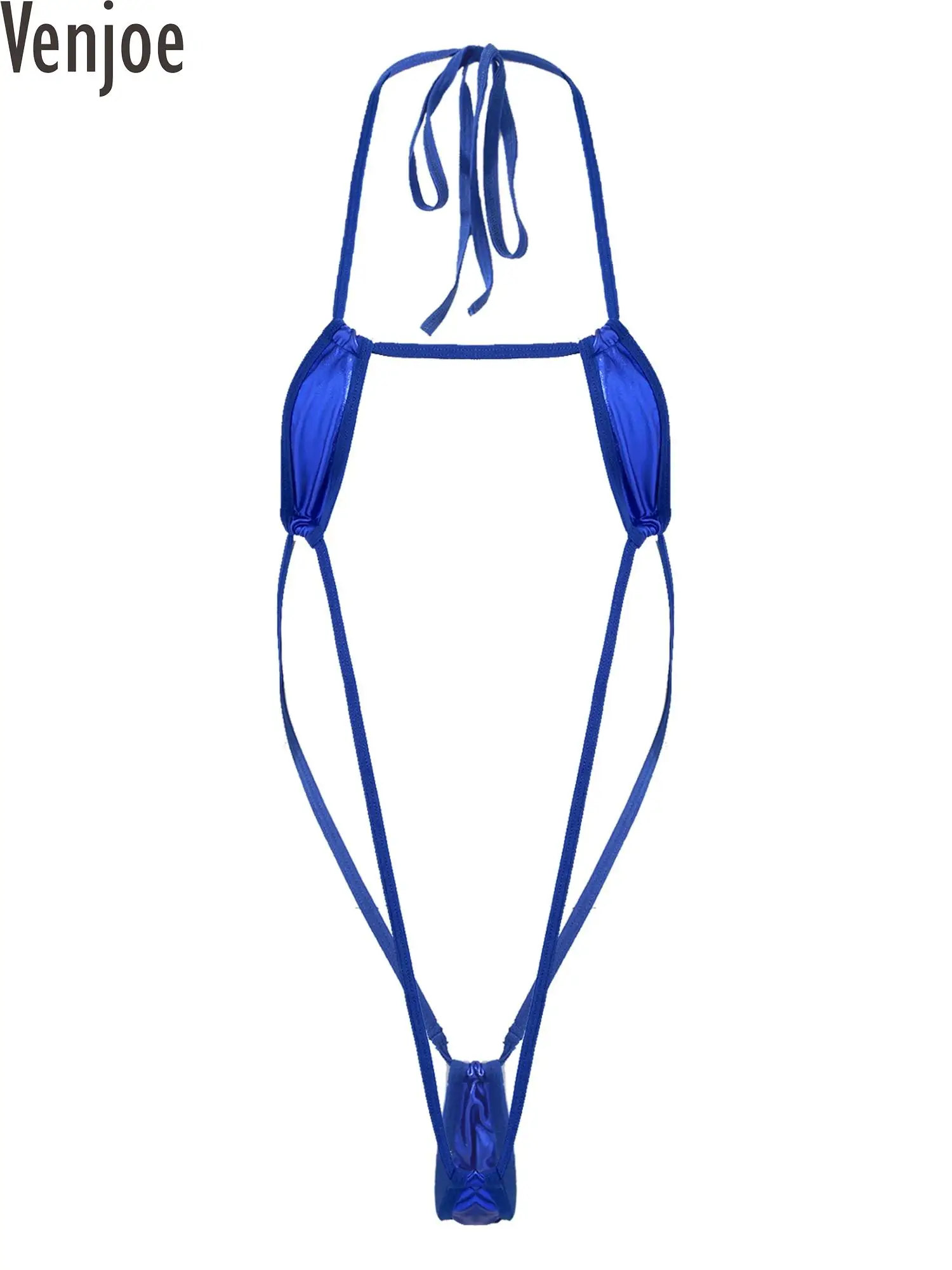 Womens-Metallic-Shiny-Micro-Monokini-Bathing-Suit-Halter-Lace-up ...