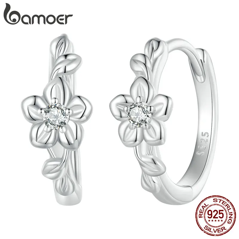 Bamoer 925 Sterling Silver Flower and Vine Ear Buckles Wreath Hoop Earrings for Women Sweet ...