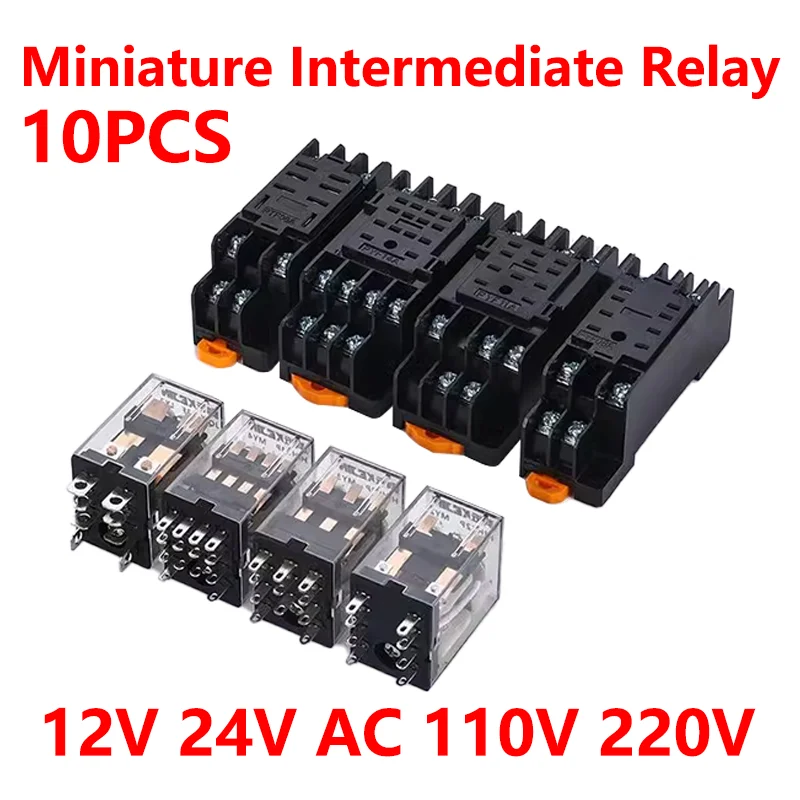 10PCS-Intermediate-Relay-Miniature-Control-Small-With-Base-Socket ...