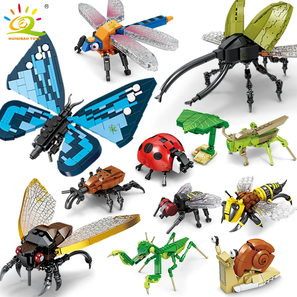 HUIQIBAO Moc Insect Model Building Blocks Fly Bee City Construction ...