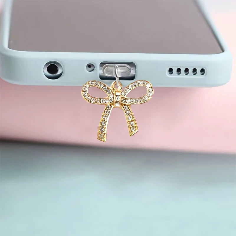 Phone Dust Plug Cute Bow Diamond Phone Accessory Pendant Decoration For ...