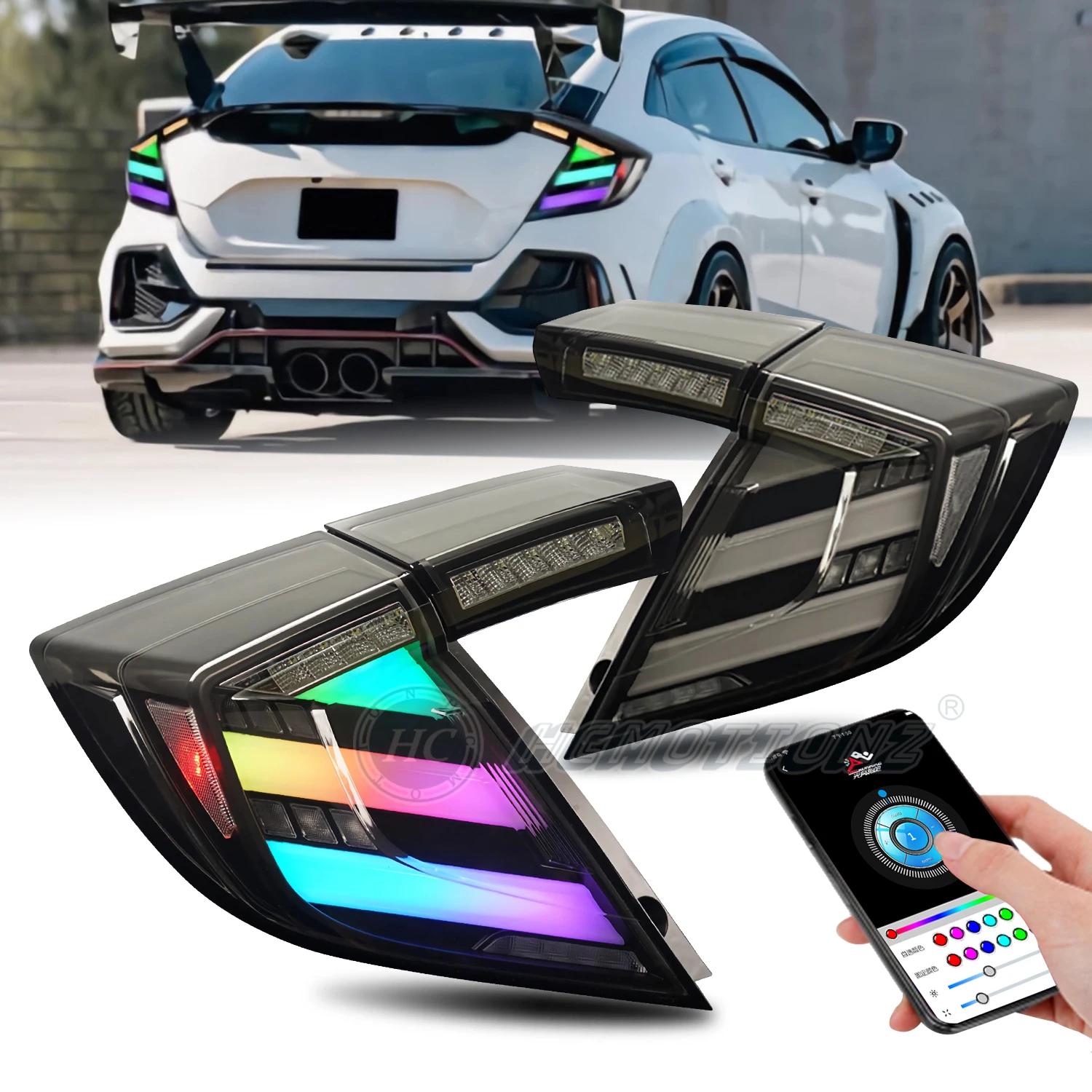 HCMOTIONZ-RGB-LED-Taillights-For-Honda-Civic-Hatchback-2017-2020-Rear ...