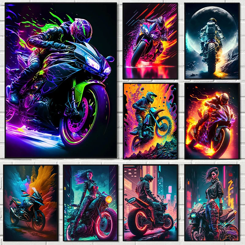 Modern-Motorcycle-Rider-Posters-Punk-Girl-Motorbike-Racing-Canvas ...