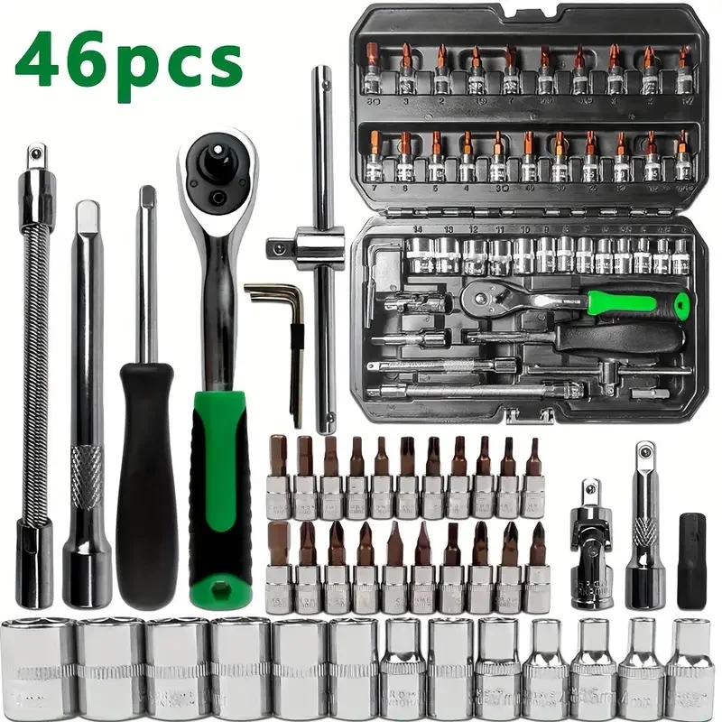 46pcs-Car-Repair-Tool-Kit-1-4-Inch-Socket-Set-Car-Repair-Tool-Ratchet ...