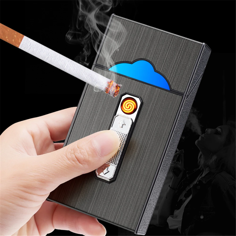 Cigarette-Case-with-Lighter-20pcs-Capacity-USB-Charging-Windproof ...