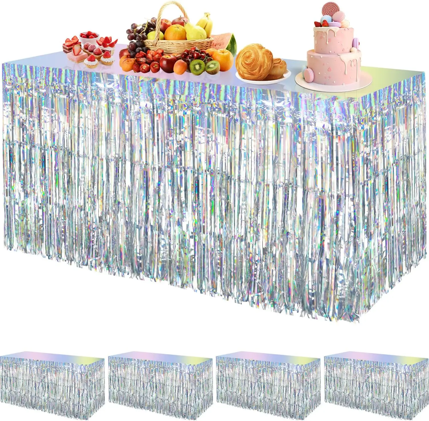 Beautiful-Disposable-Laser-Rainbow-Table-Skirt-Iridescent-Party ...