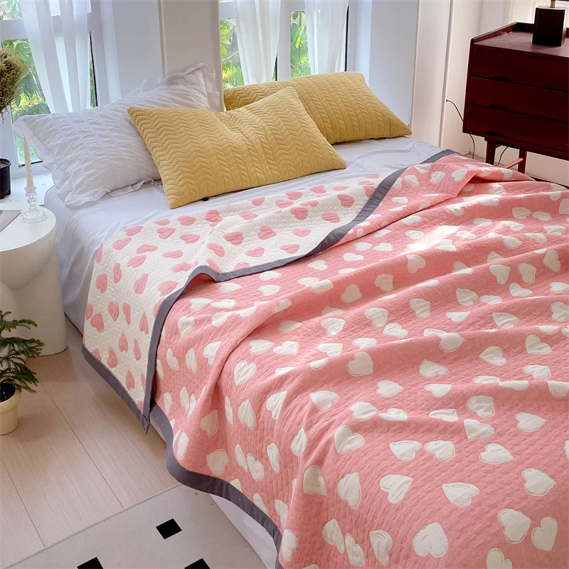 1pc 100%Cotton Thread Blanket for Summer Pink Color Towel Blanket for ...