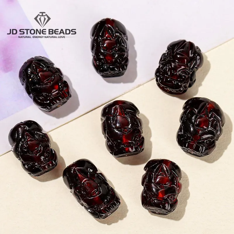 1 Pc Natural Blood Red Amber Pixiu Bead With Hole Wealth Amulet Spacer ...
