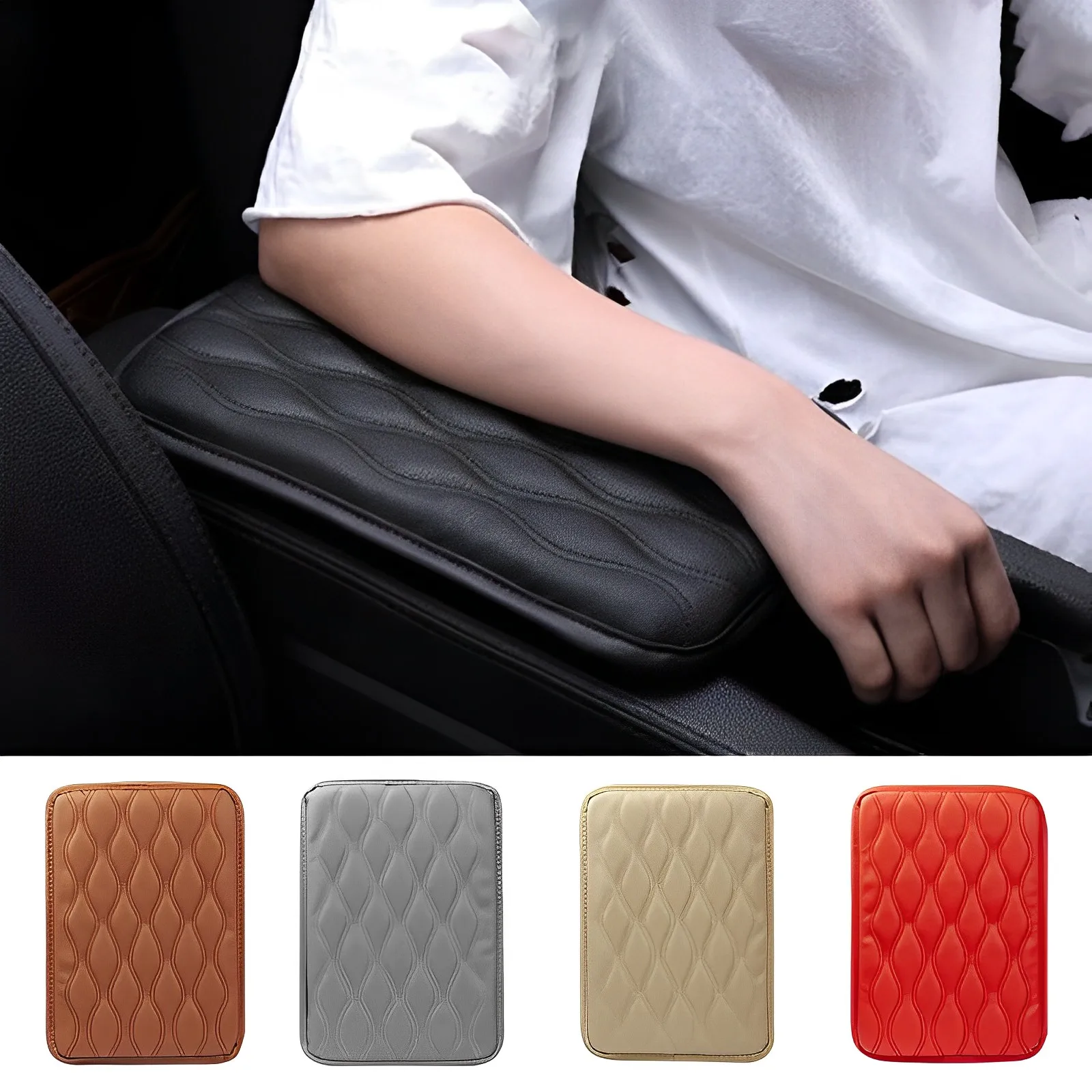Car Armrest Box Mats Memory Foam Car Arm Rest Box Pad Leather Central ...