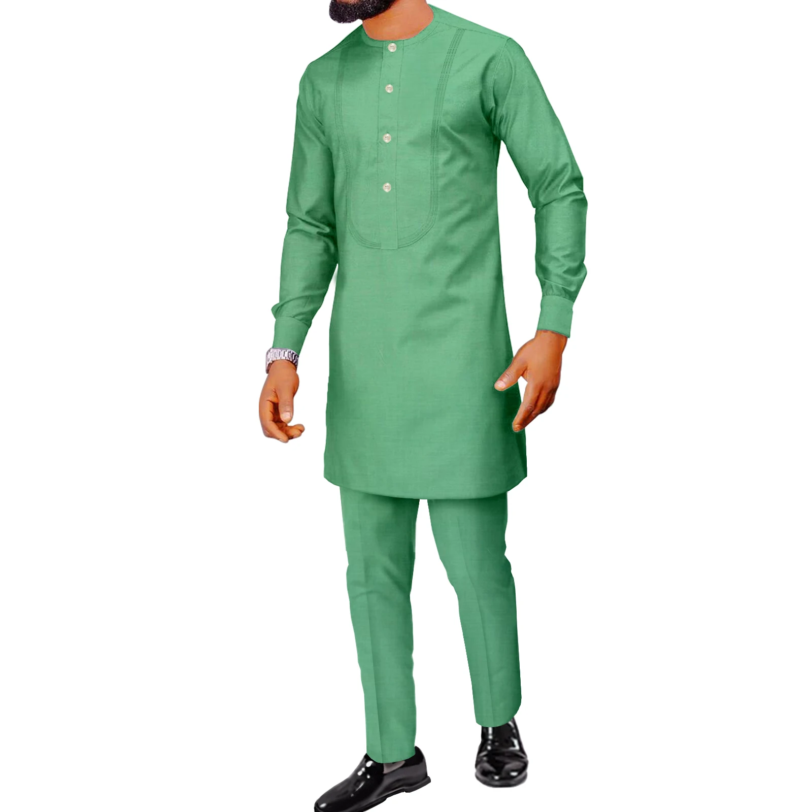 African Men Set Agbada Robe Dashiki Printed Coats With Pants 2 Piece ...