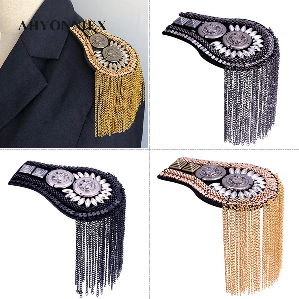 1 Silver Black Tassel Beaded Epaulette for Clothes Punk Coat Suit DIY ...