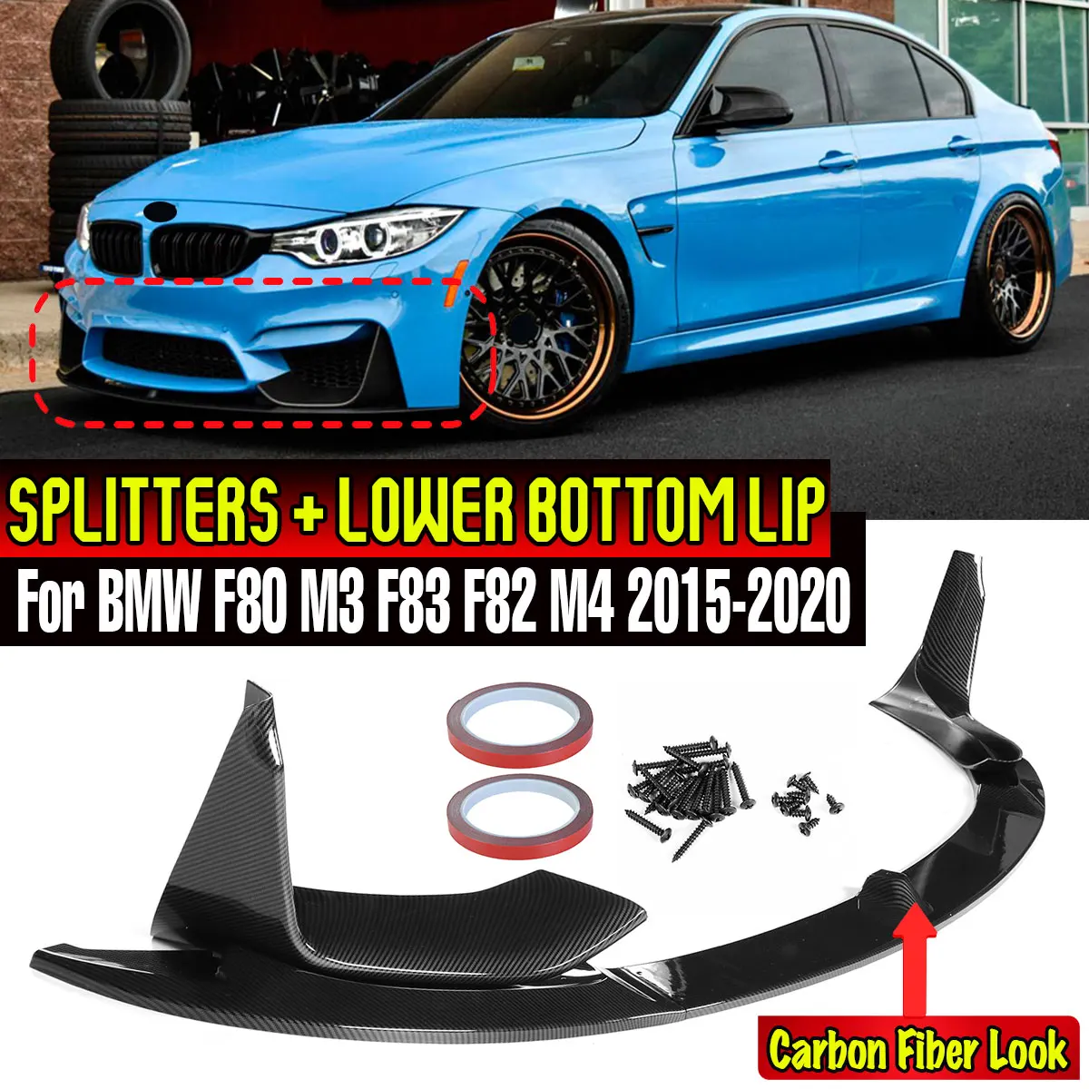 F80 Car Front Bumper Spoiler Lip Diffuser Body Kit + Side Splitter ...