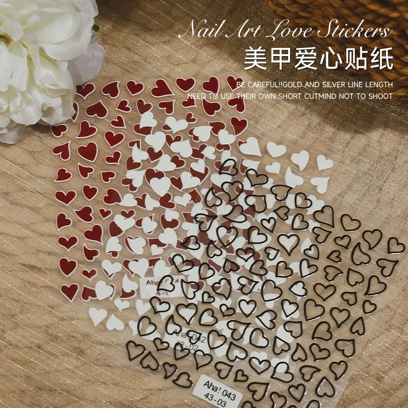 Solid/hollow Heart Shape Nail Stickers Valentine's Day Black/white/red ...