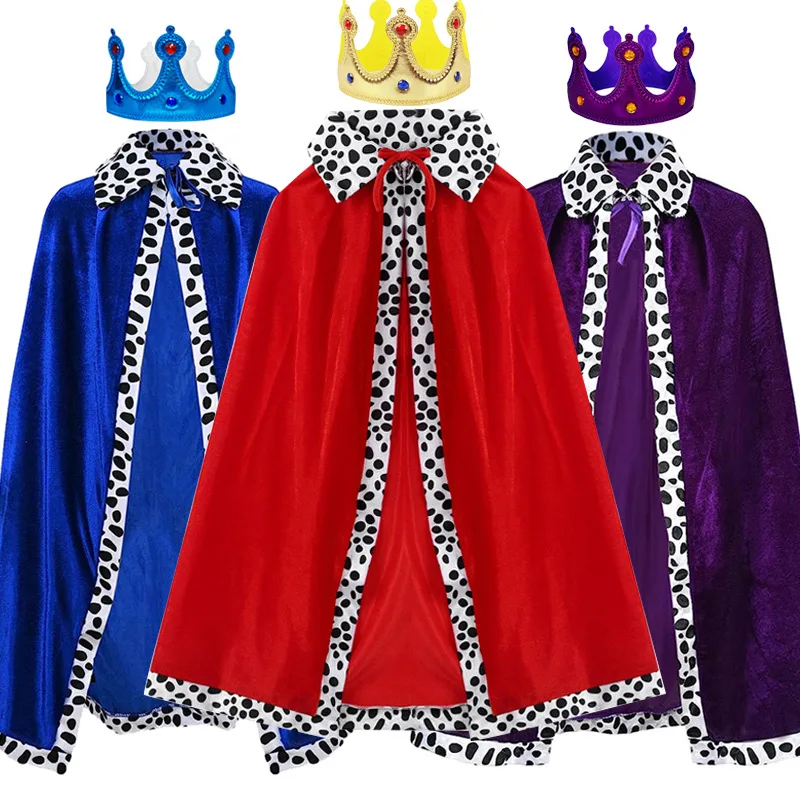 Boy-Girls-Men-Women-Adult-King-Costume-Set-Cape-Queen-Robe-Red-Cloak ...