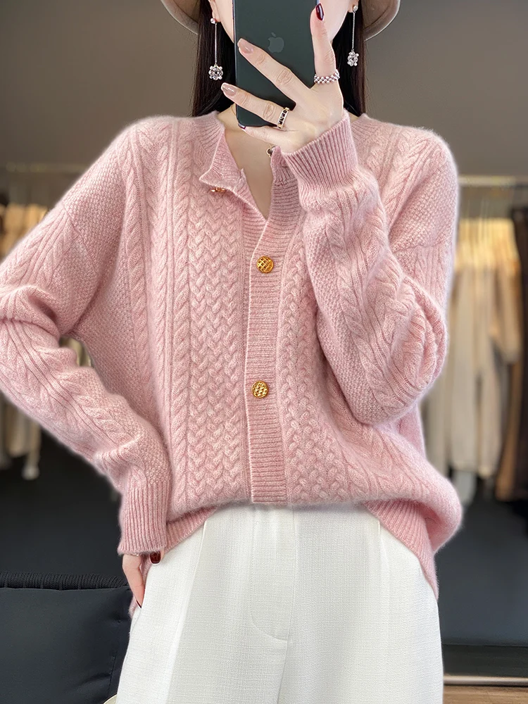 Cardigan-col-rond-pour-femme-style-cor-en-pure-laine-australienne ...