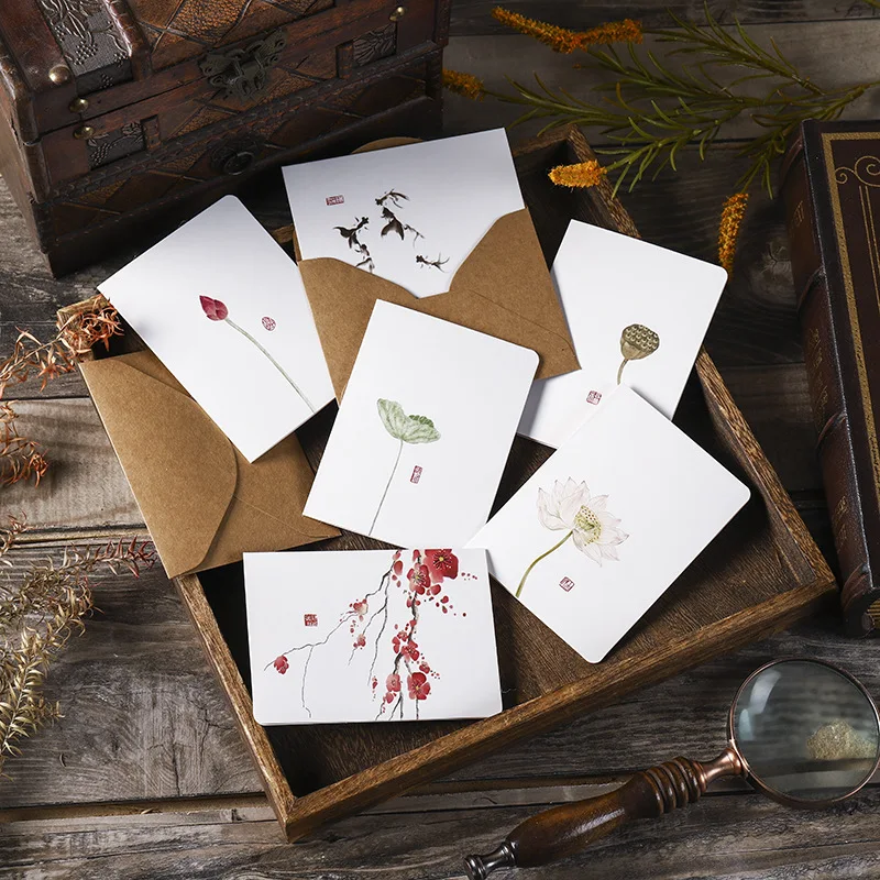 10pcs-Ink-Style-Greeting-Cards-Blessing-Cards-Antique-Style-Cards ...