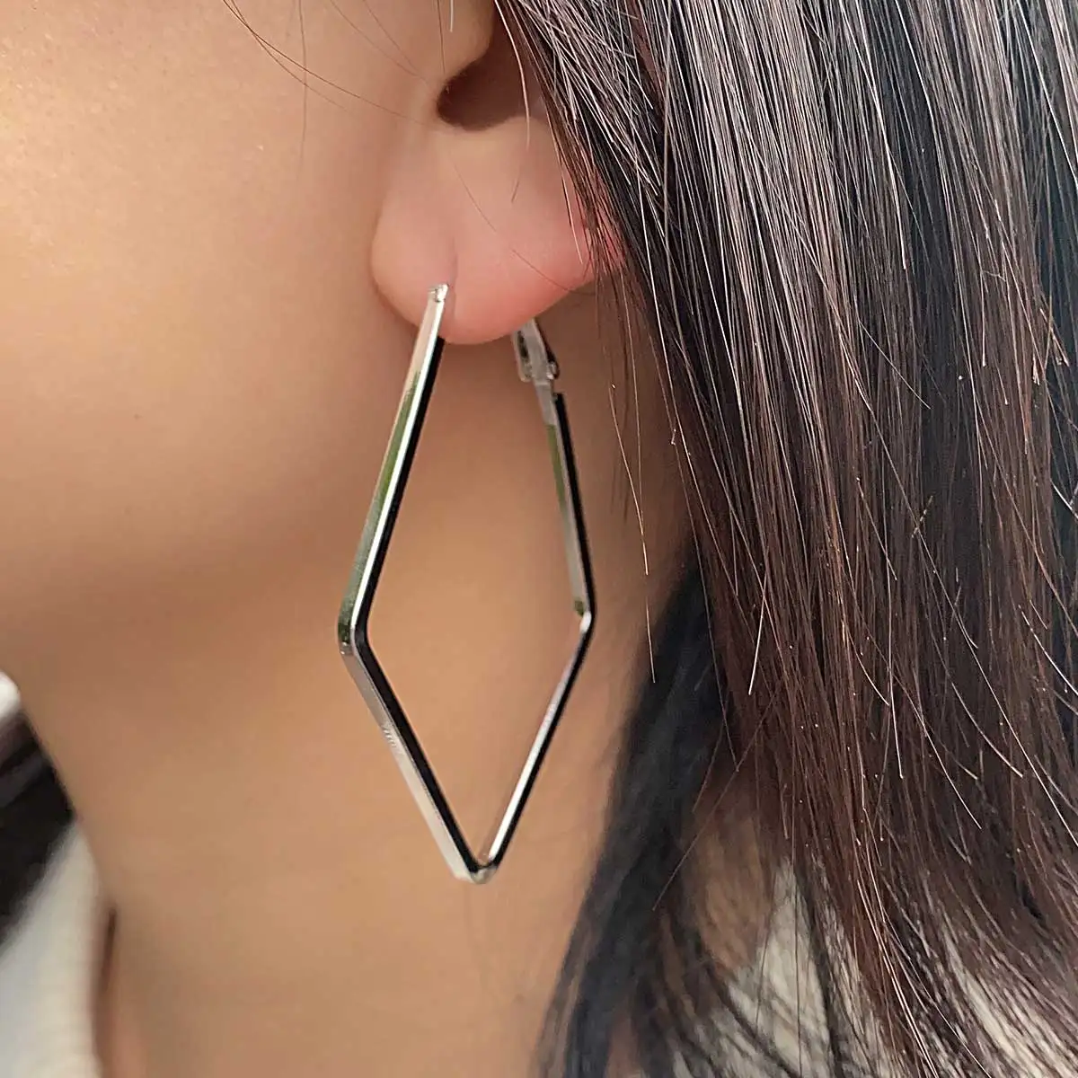 New-Silver-Color-Geometric-Rhombus-Earrings-Korean-Metal-Cool ...