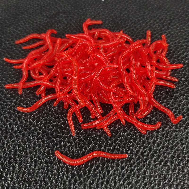 100pcs 3.5cm PVC Soft Lures Earthworm Lifelike Red Worm Fishing ...